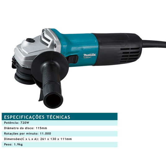 Esmerilhadeira Angular 4.1/2" M9507B 720 Watts - MAKITA - ccp