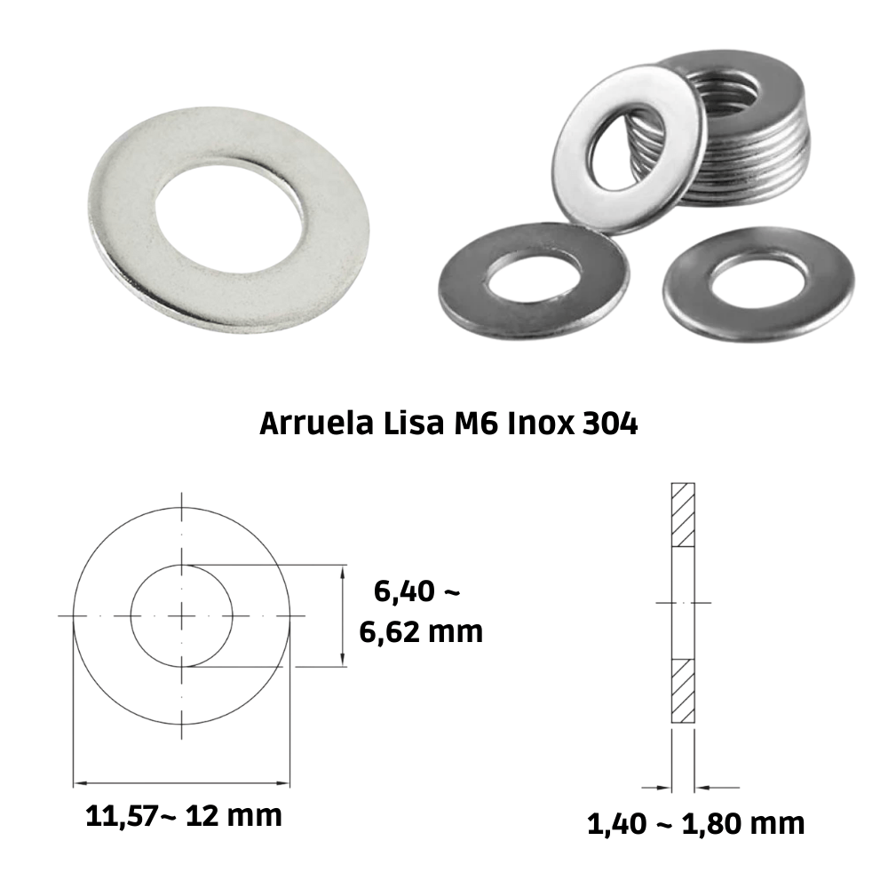 Arruela lisa inox 304 - m6 - ccp