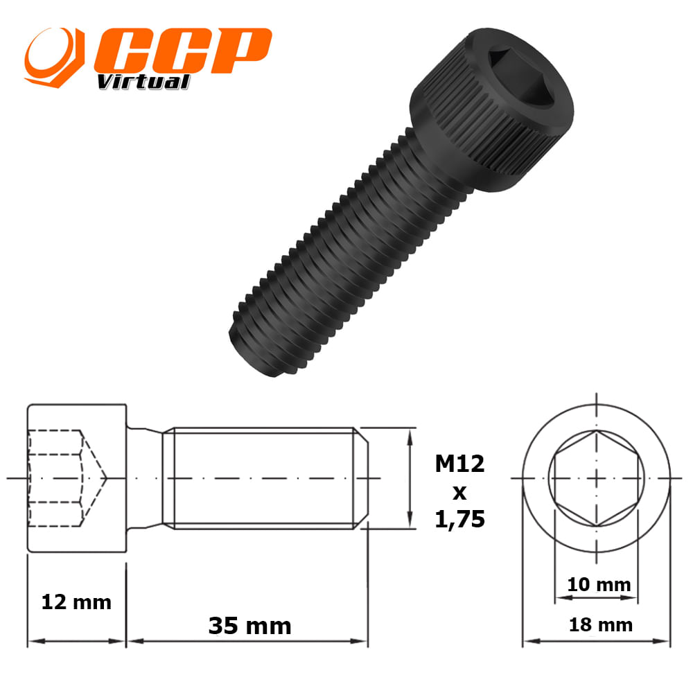 Parafuso allen com cabeça aço liga m12-1,75 x 35 | CCP Virtual - ccp