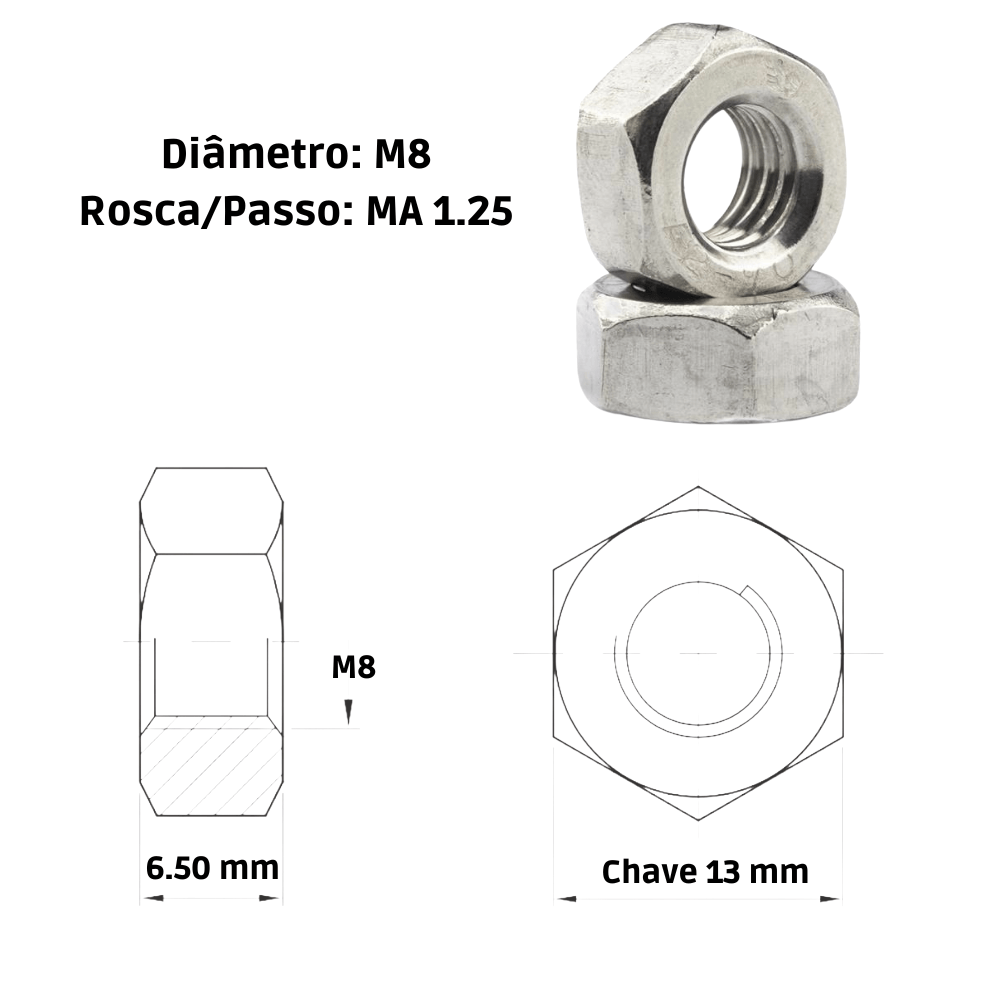 Porca sextavada cl. 5 - M8-1,25 ma zincada - ccp