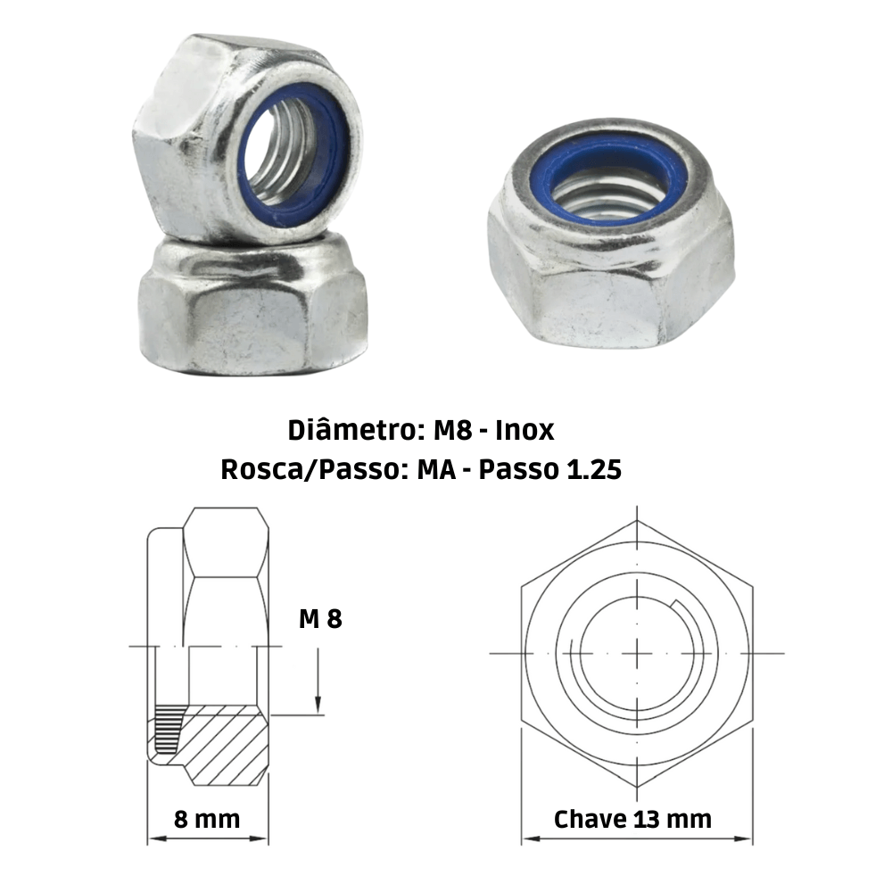 Porca sextavada travante - m8-1,25 ma inox a2 | CCP Virtual - ccp