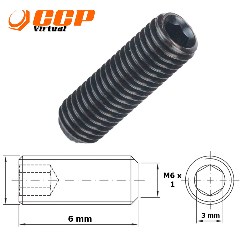Parafuso allen sem cabeça aço liga m6-1,00 x 6 | CCP Virtual - ccp