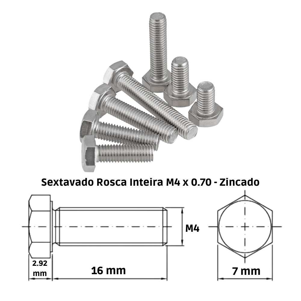 Parafuso sextavado rosca inteira m4-0,70 x 16 ma zincado | CCP Virtual ...