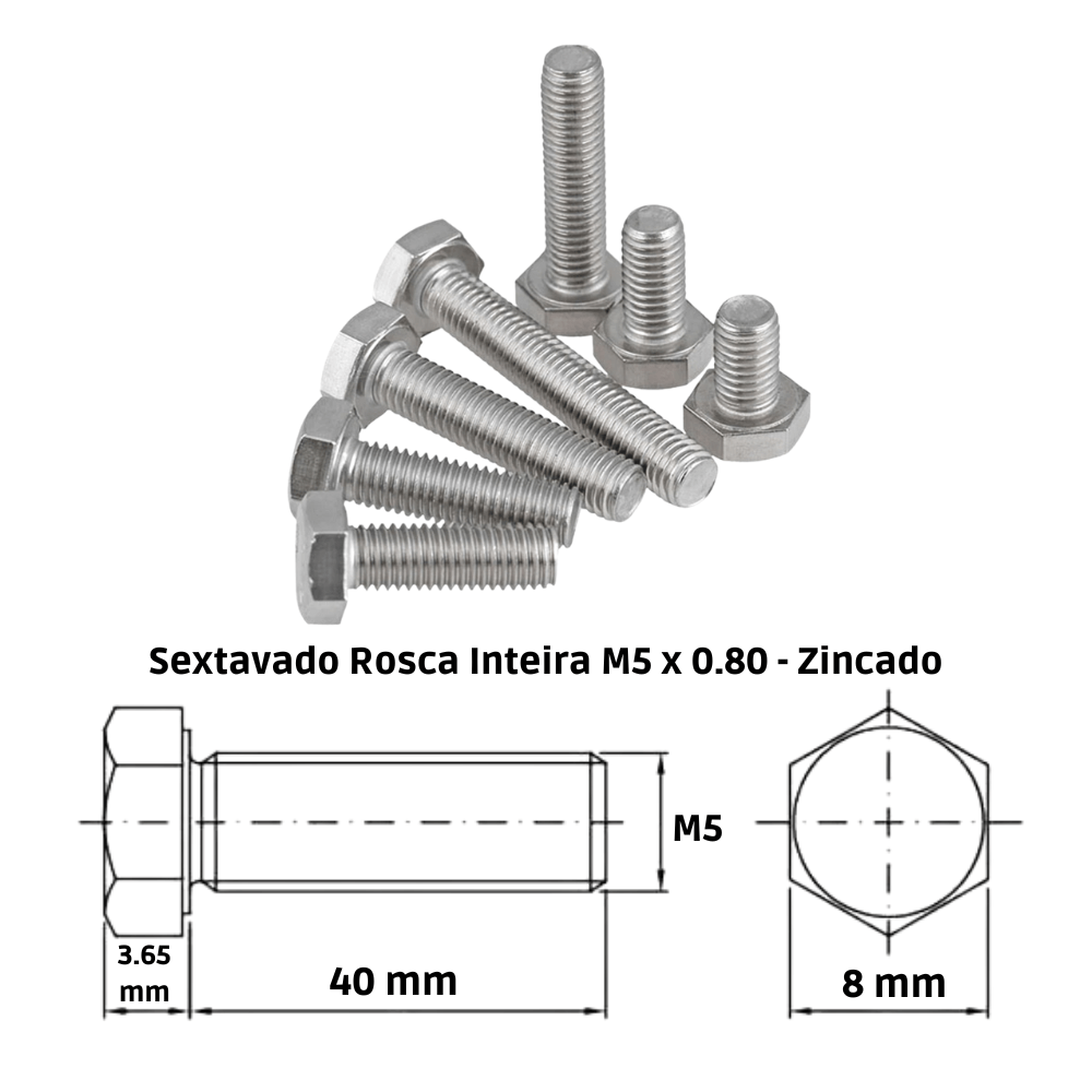 Parafuso sextavado de ferro rosca inteira m5-0,80 x 40 ma zincado | CCP ...