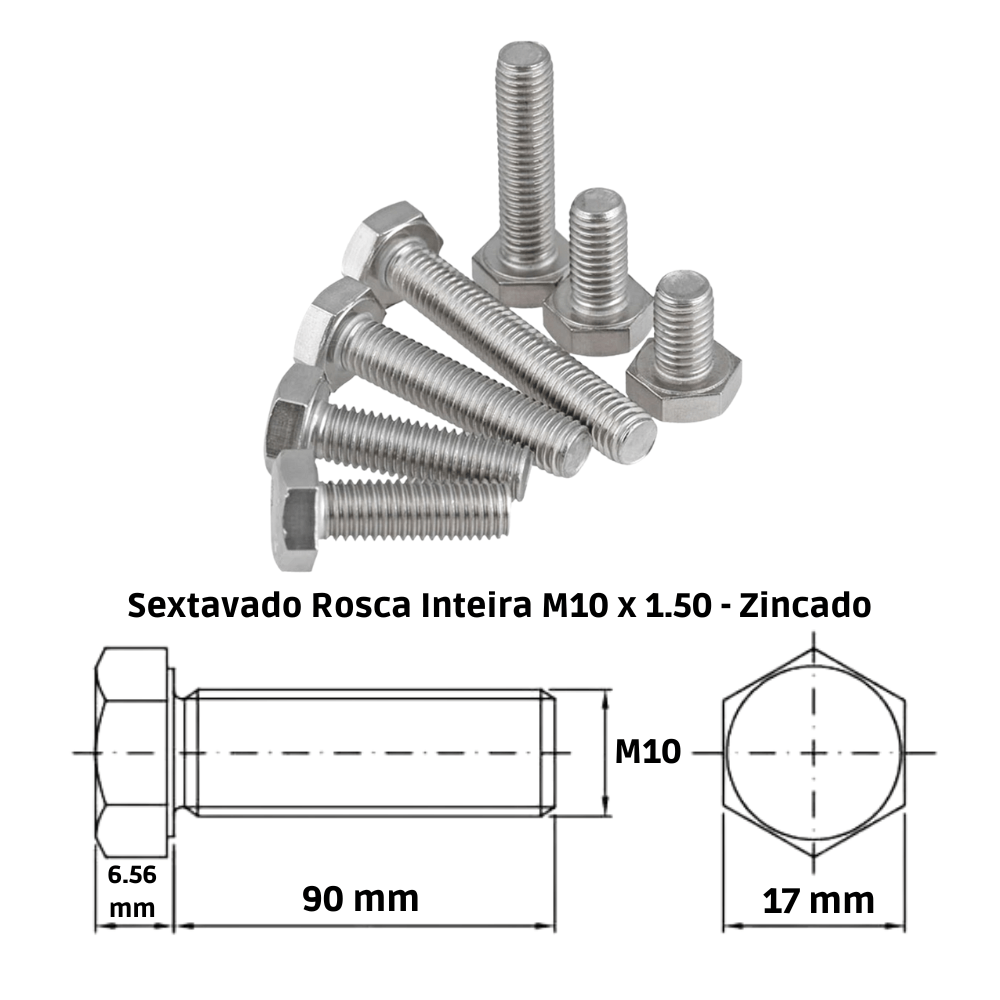 Parafuso sextavado de ferro rosca inteira m10-1,50 x 90 ma zincado ...