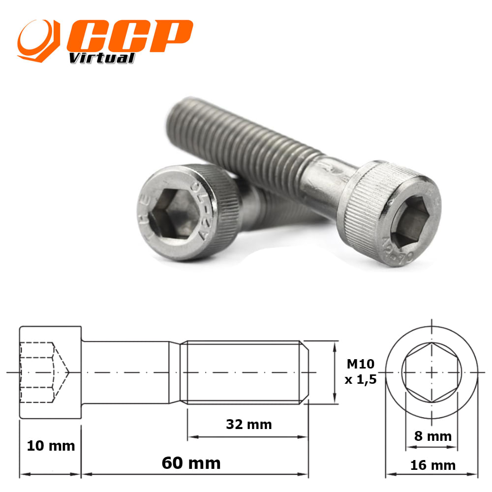 Parafuso allen cabeça cilíndrica inox 304 - m10-1,50 x 60 | CCP Virtual ...