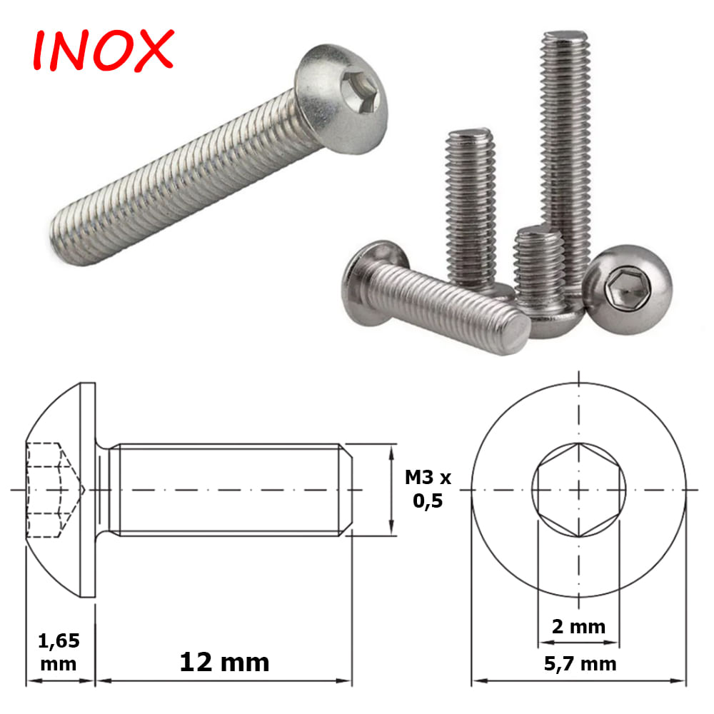 Parafuso allen cabeça abaulada inox 304 - m3-0,50 x 12 | CCP Virtual - ccp